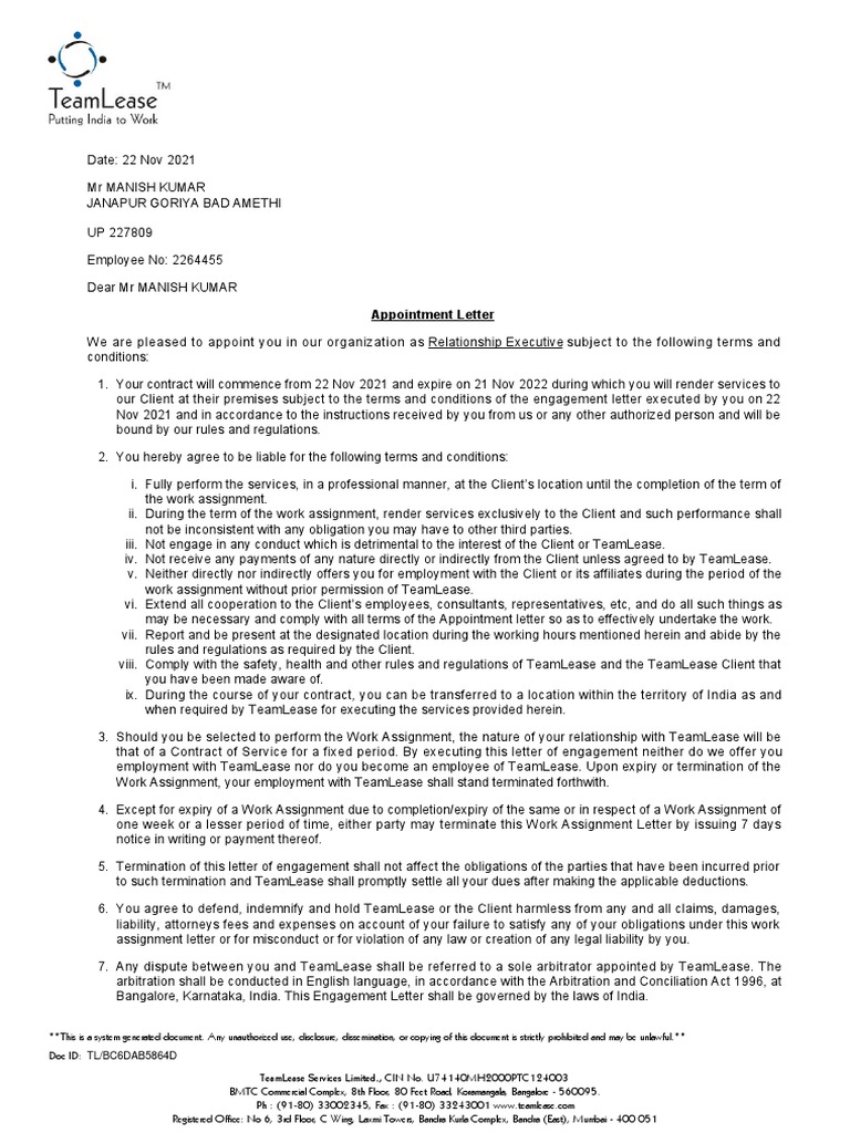 Offer Letter | Download Free PDF | Employment | Salary