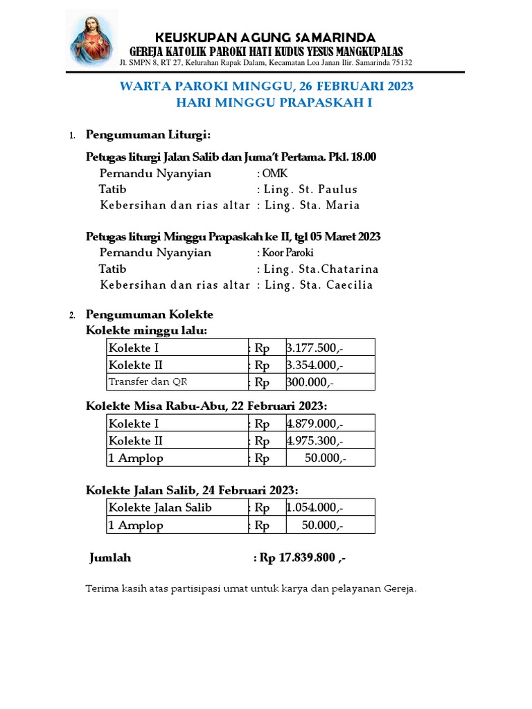 Warta Paroki HKY Mangkupalas 26 Feb 2023 | PDF | Agama & Spiritualitas