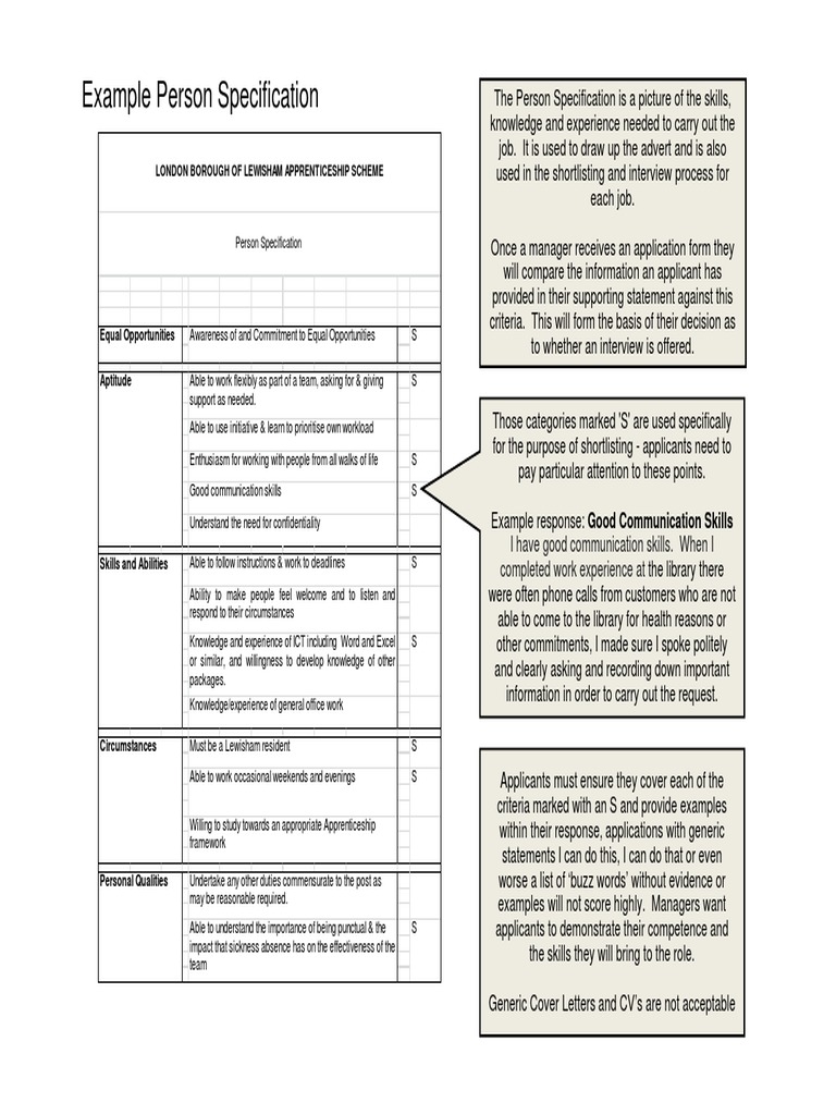Example Person Specification: London Borough of Lewisham Apprenticeship ...