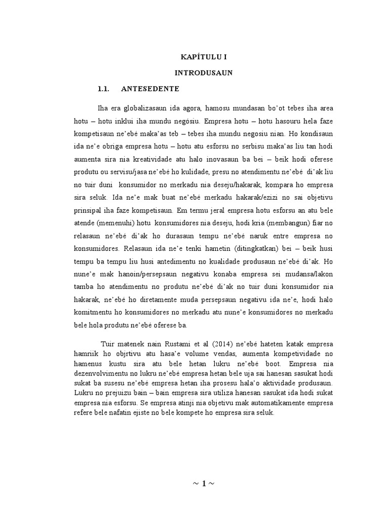 Kapítulu I Introdusaun 1.1. Antesedente | PDF | Negocios