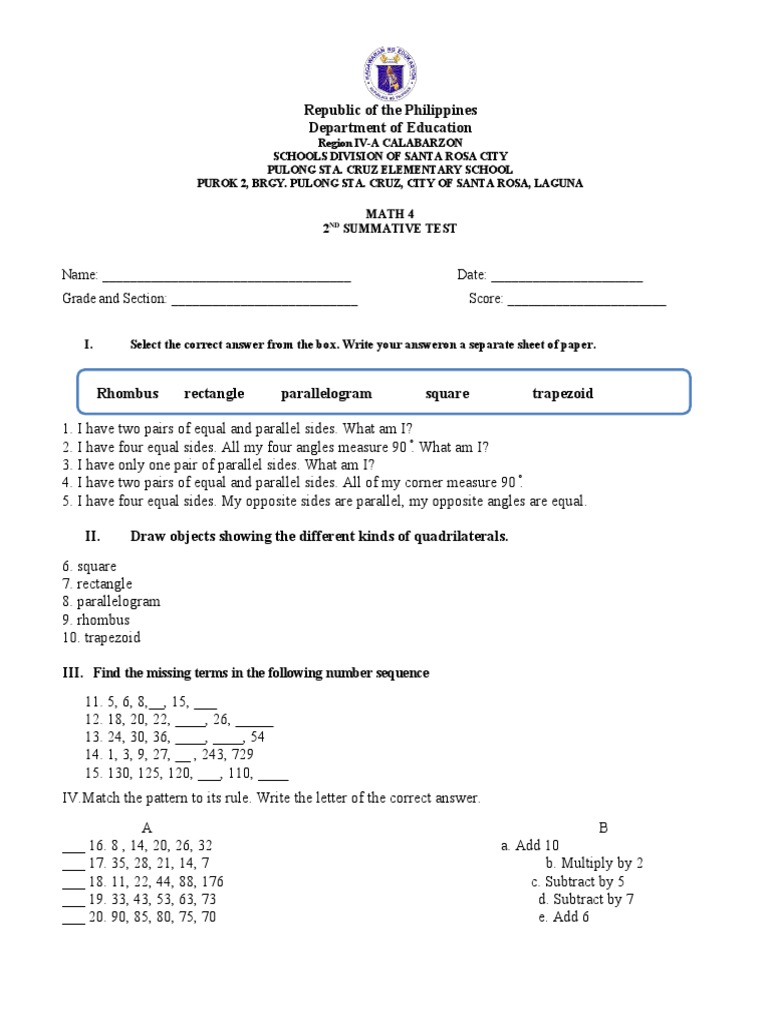 Math IV - Q3-Summative 2 | PDF