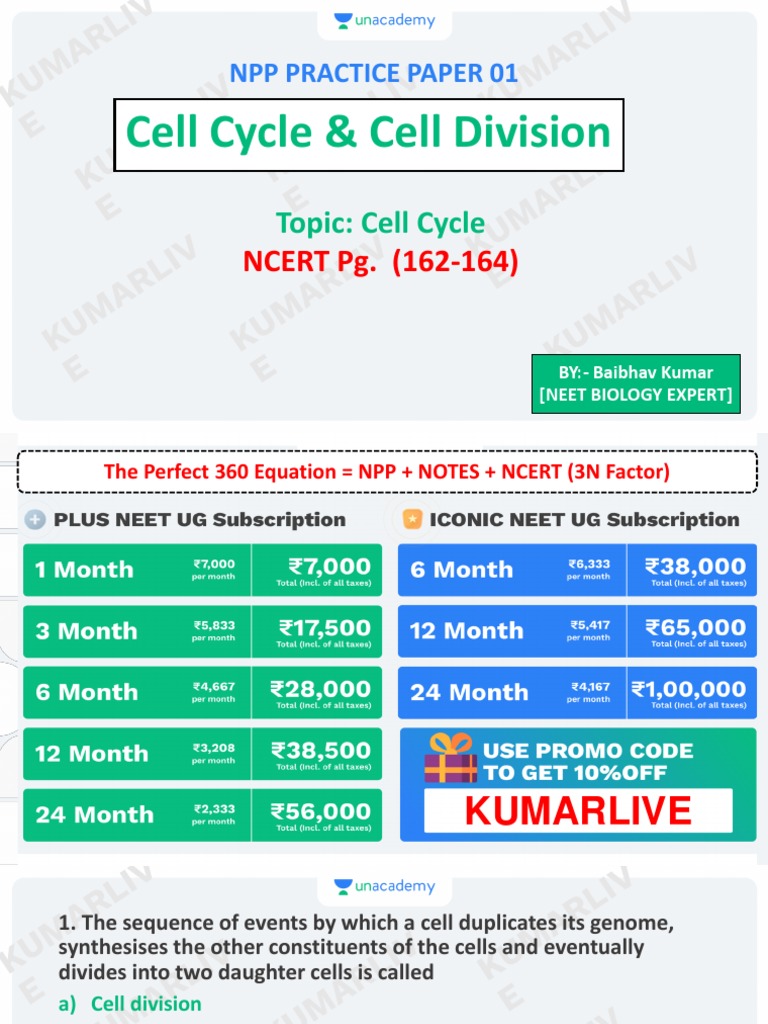 NPP Practice Paper 01: Cell Cycle & Cell Division | PDF | Mitosis ...