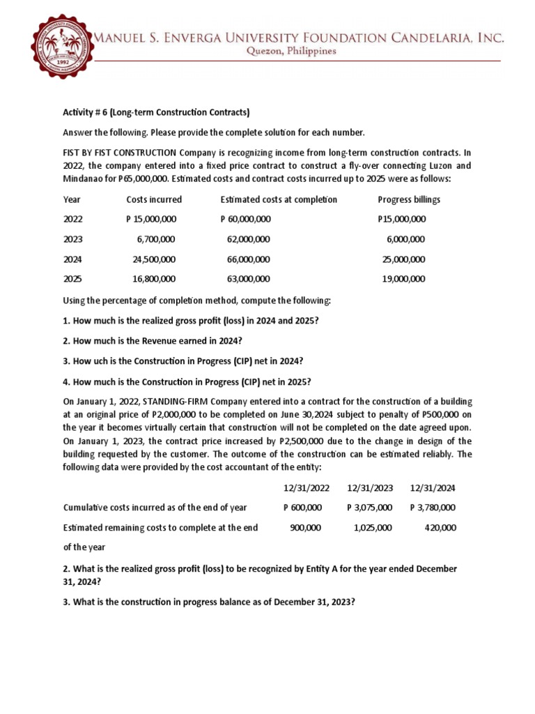 Long Term Construction Contracts Analysis Pdf Business Economics