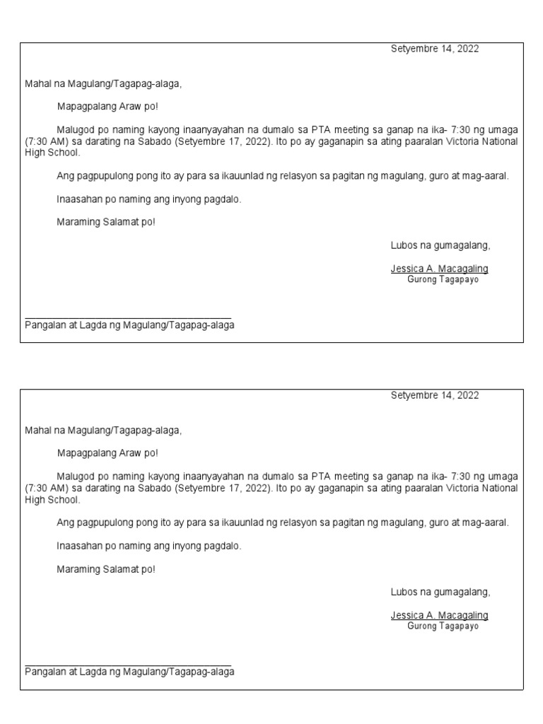 Invitation Pta Meeting Letter | PDF