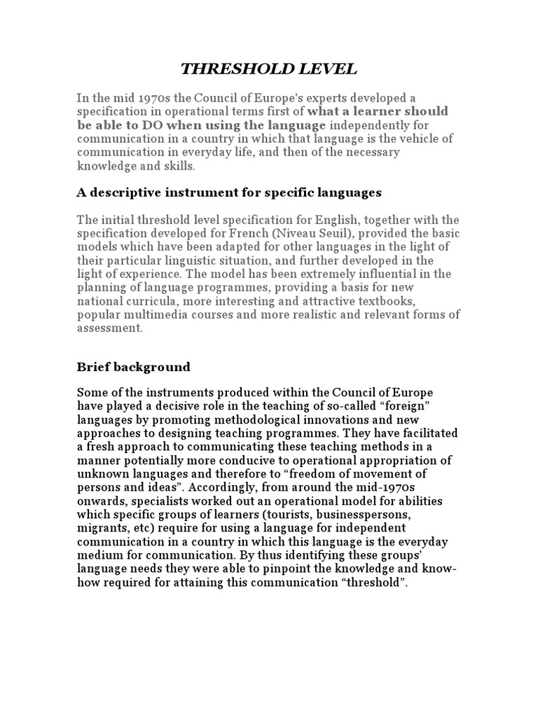 Threshold Level and Common European Framework Aaaaa | PDF | Fluency ...