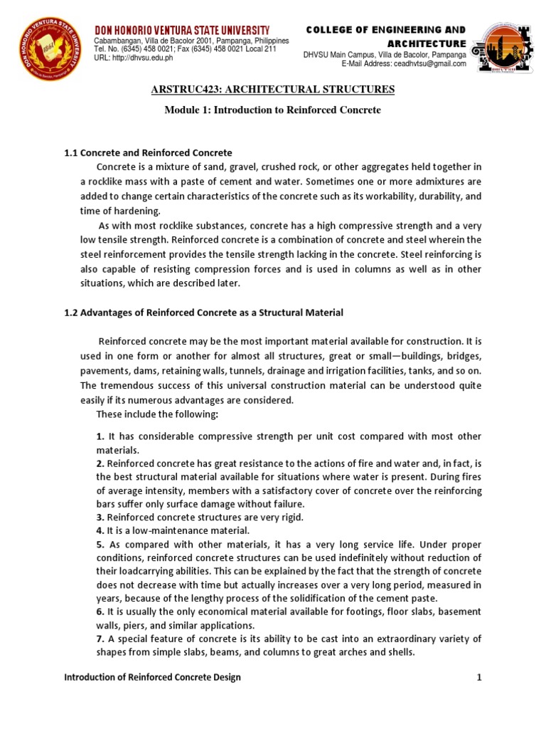 ARSTRUC Module1 Introduction To Reinforced Concrete Design | PDF | Concrete | Cement