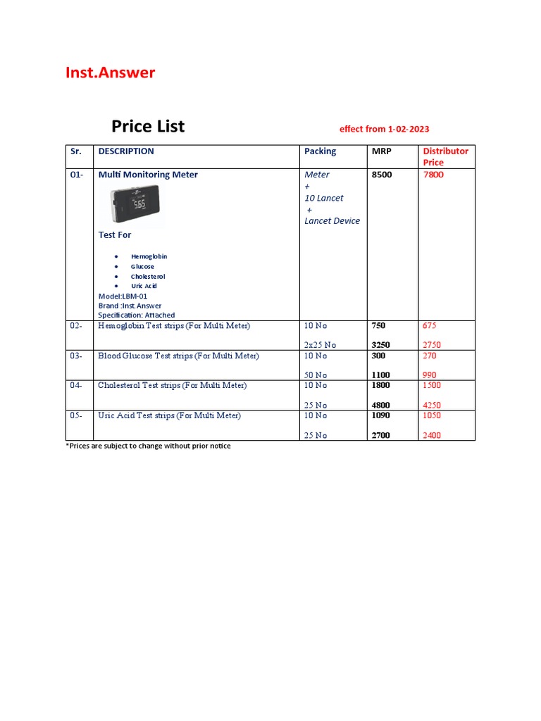 Multimeter List 1-2-23 | PDF
