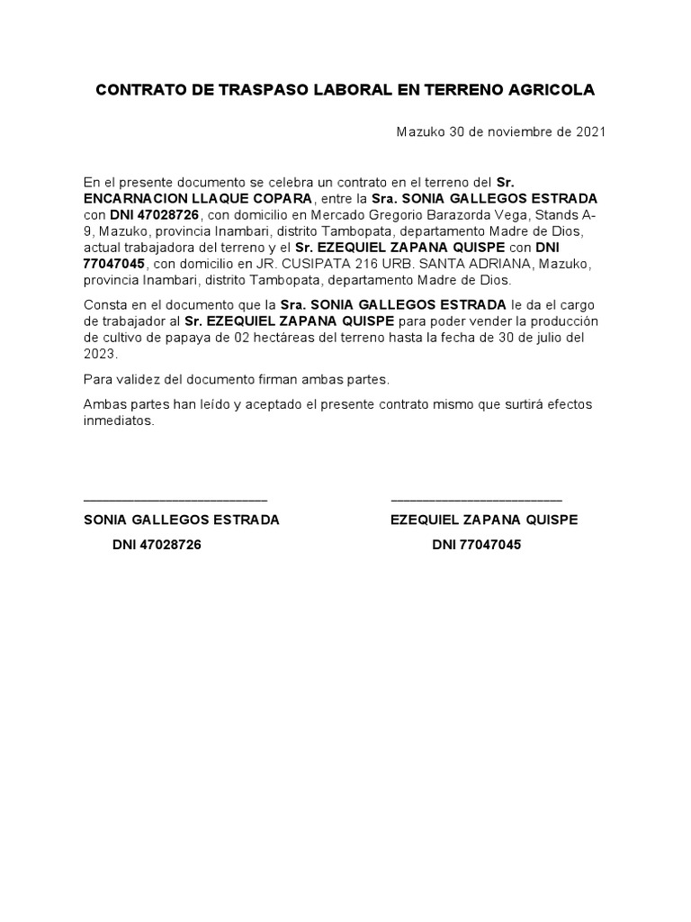Contrato de Traspaso Laboral | PDF