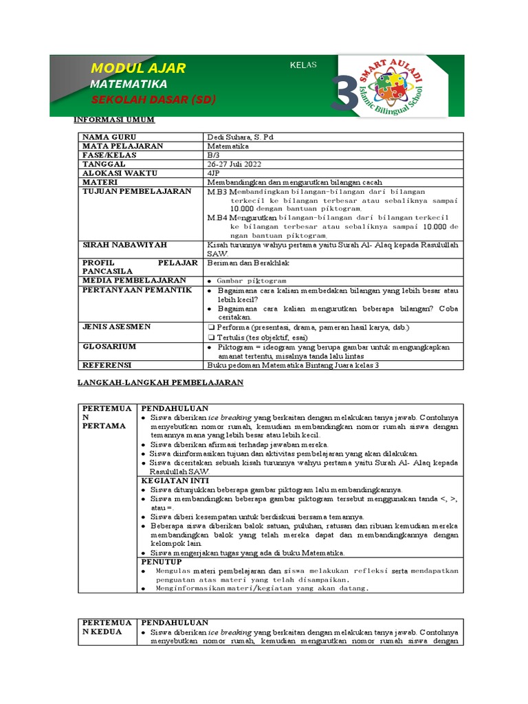 Modul Ajar Matematika Membandingkan Dan Mengurutkan | PDF | Karier & Perkembangan