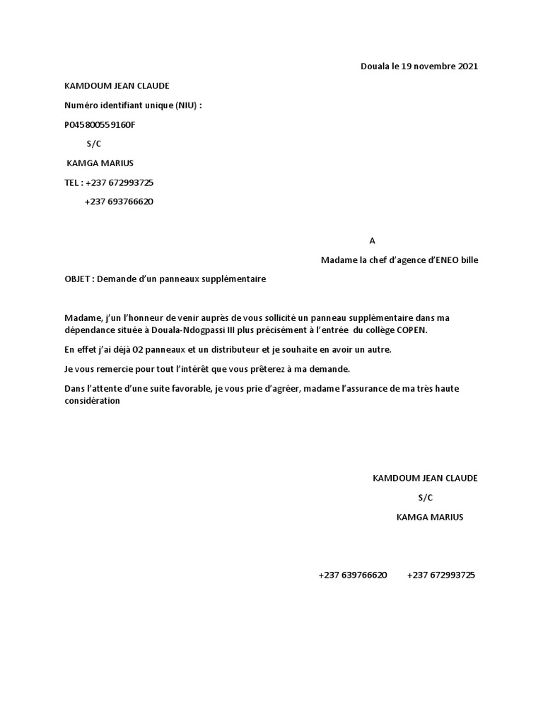 Demande Eneo Marius | PDF