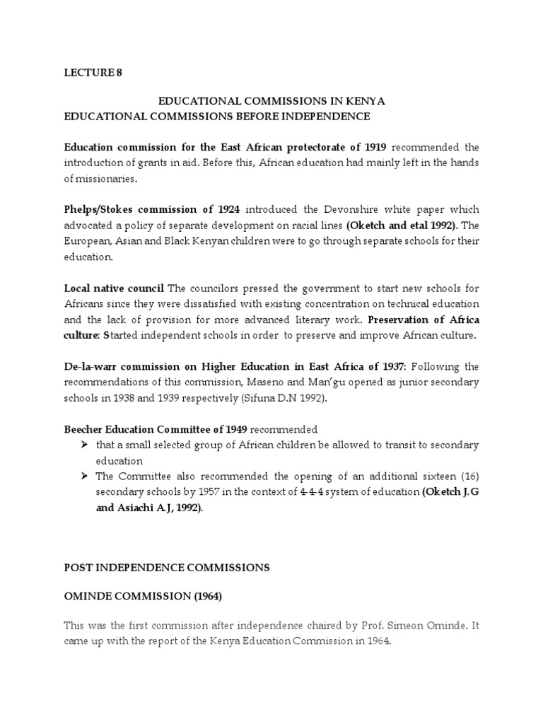 Lecture 8 Educational Commissions in Kenya | PDF | Curriculum ...