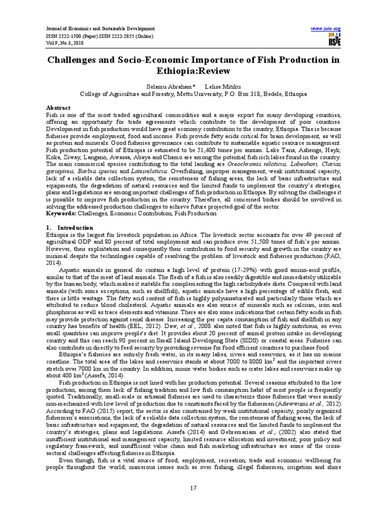 Challenges and Socio-Economic Importance of Fish Production in Ethiopia ...