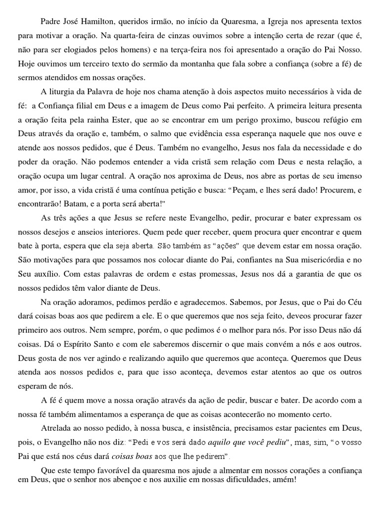 Imprimir Homilia | Download grátis PDF | Oração | Fé