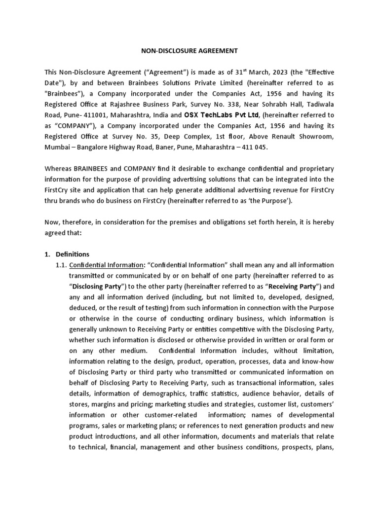 Non-Disclosure Agreement Template | PDF | Confidentiality | Discovery (Law)