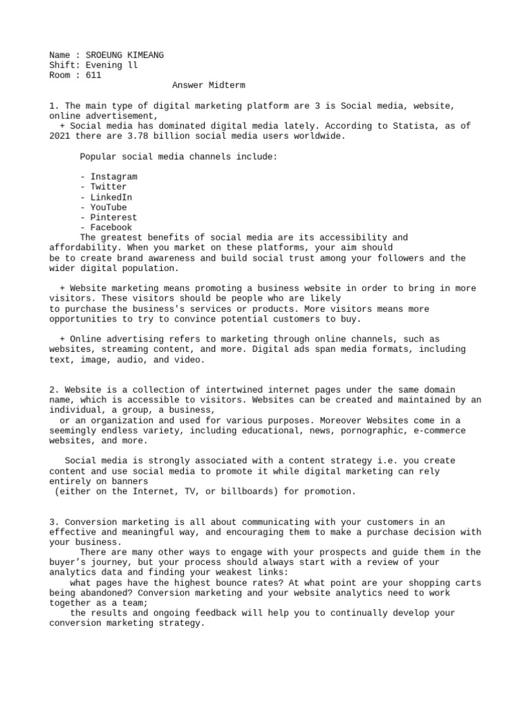 Midterm Digital Marketing | PDF