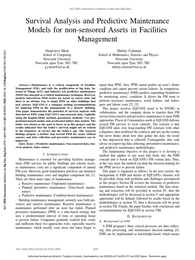 Survival Analysis and Predictive Maintenance Models For Non-Sensored ...