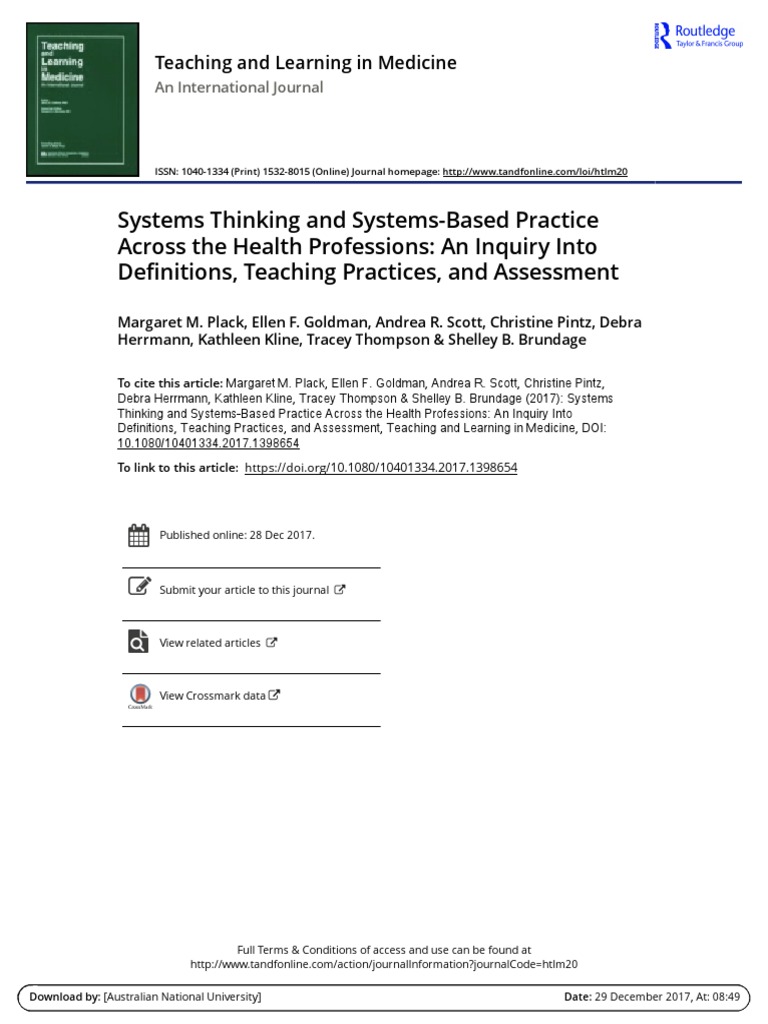 Systems Thinking and Systems-Based Practice Across The Health ...