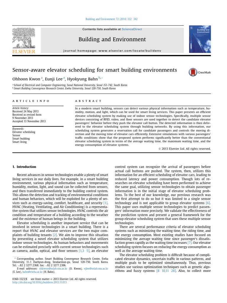 Sensor-Aware Elevator Scheduling For Smart Building Environments | PDF | Elevator | Building ...