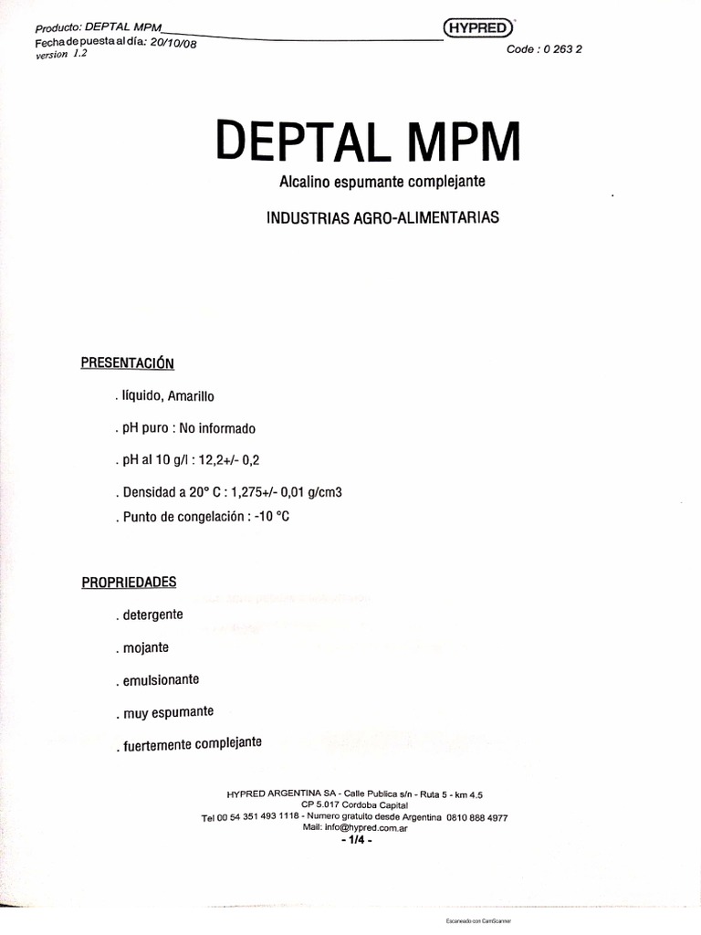 Ficha Técnica DEPTAL MPM | PDF