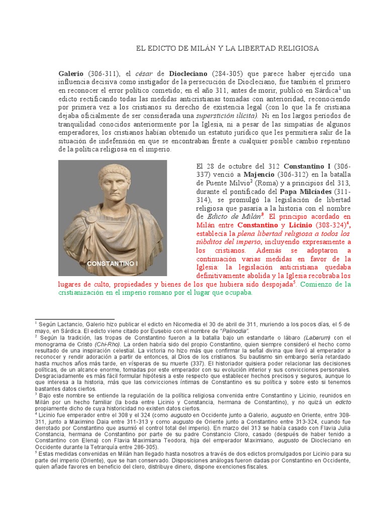 El Edicto de Milán y La Libertad Religiosa | PDF | Constantino el ...