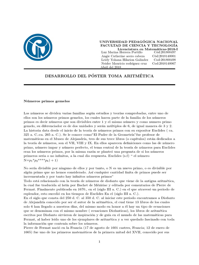 Numeros Primos Gemelos | PDF | Número primo | El último teorema de Fermat