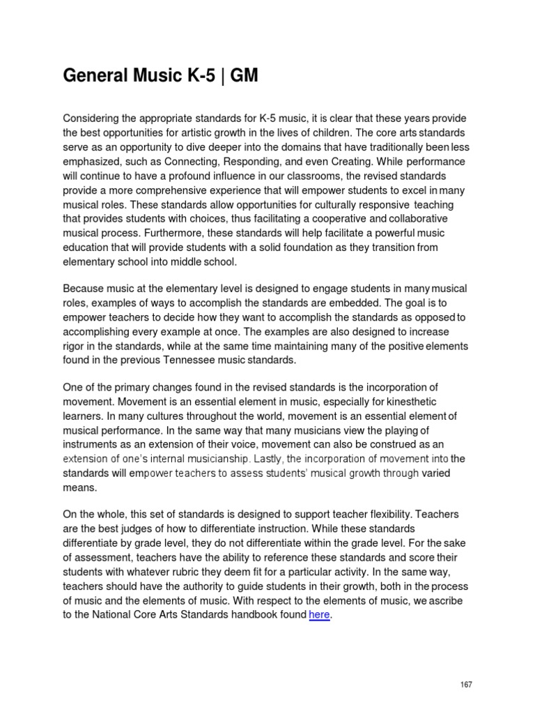 Tennessee K-5 Music Standards Overview | PDF | Curriculum | Musical ...