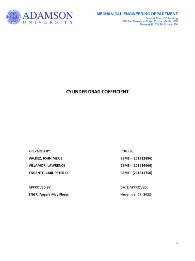 Cylinder Drag Coefficient | PDF