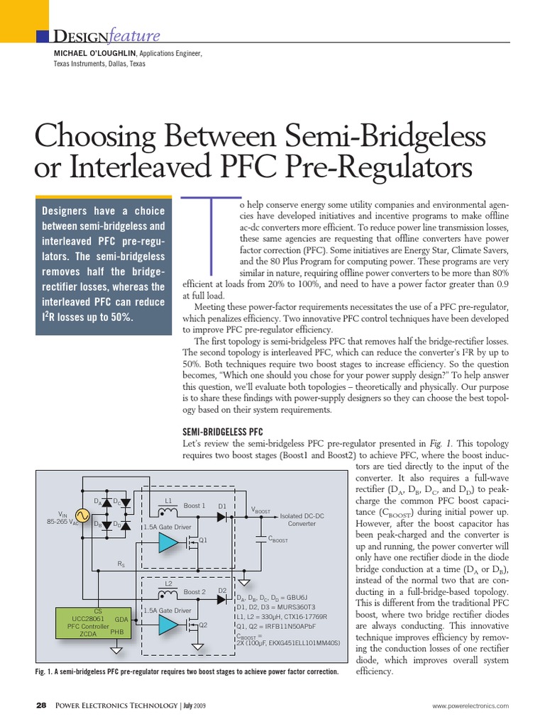 Choosing Between Semi-Bridgeless or Interleaved PFC Pre-Regulators | Download Free PDF ...