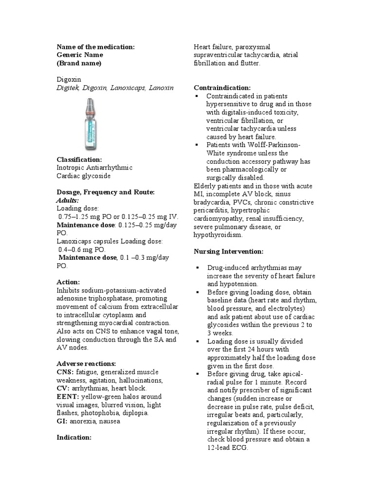 Digitek, Digoxin, Lanoxicaps, Lanoxin: Adults | PDF | Heart | Medical ...