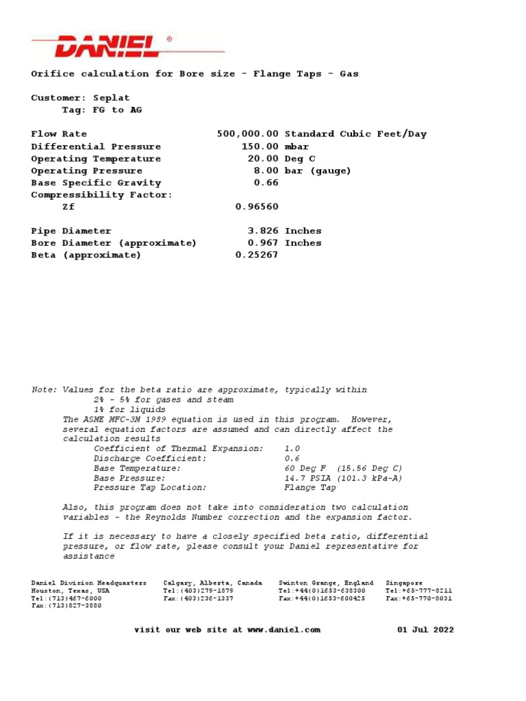 Daniel Orifice Sizing Report 2 | PDF