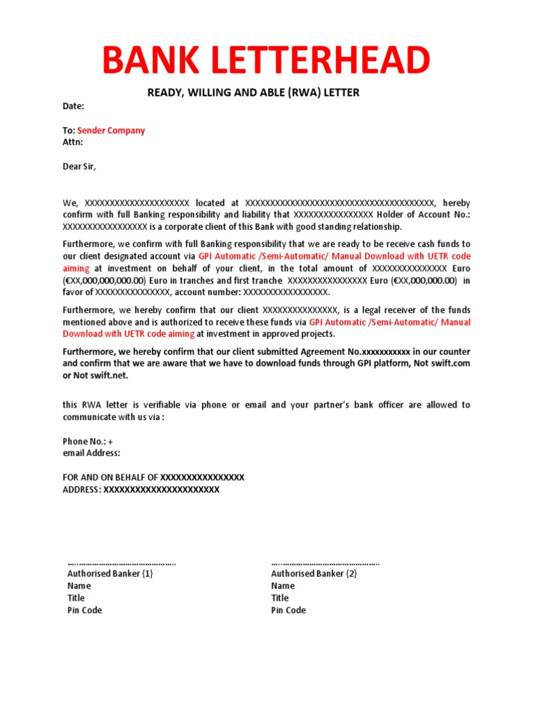 Bank RWA Letter | PDF