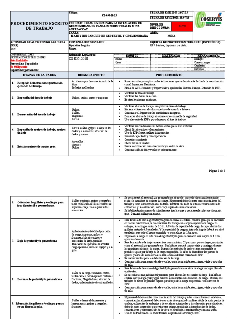 Procedimiento de Izaje en Mina Antapaccay | PDF