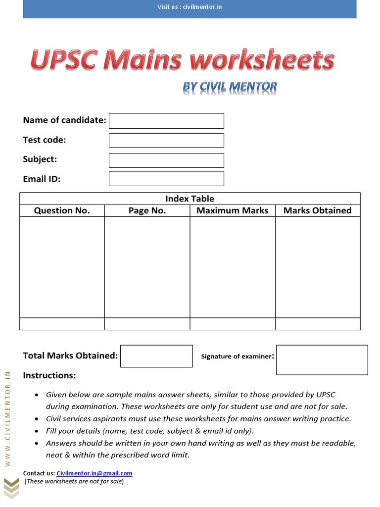 UPSC Mains Blank Answer Sheets | PDF | Worksheet