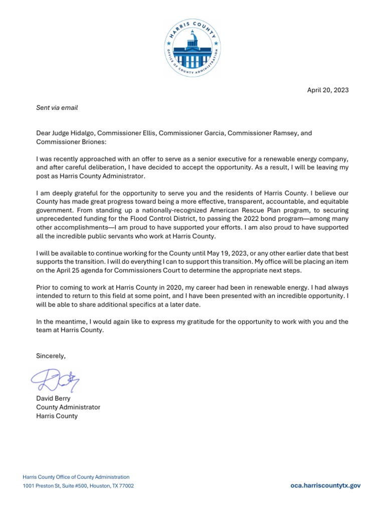 Berry Letter To Commissioners Court | PDF