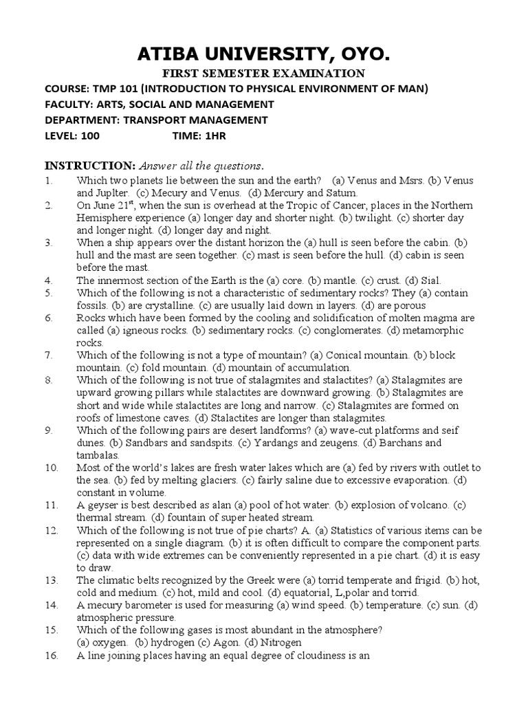 TMP 101,103 & CSS 107 (100 Level Courses) | PDF | Rock (Geology) | Soil