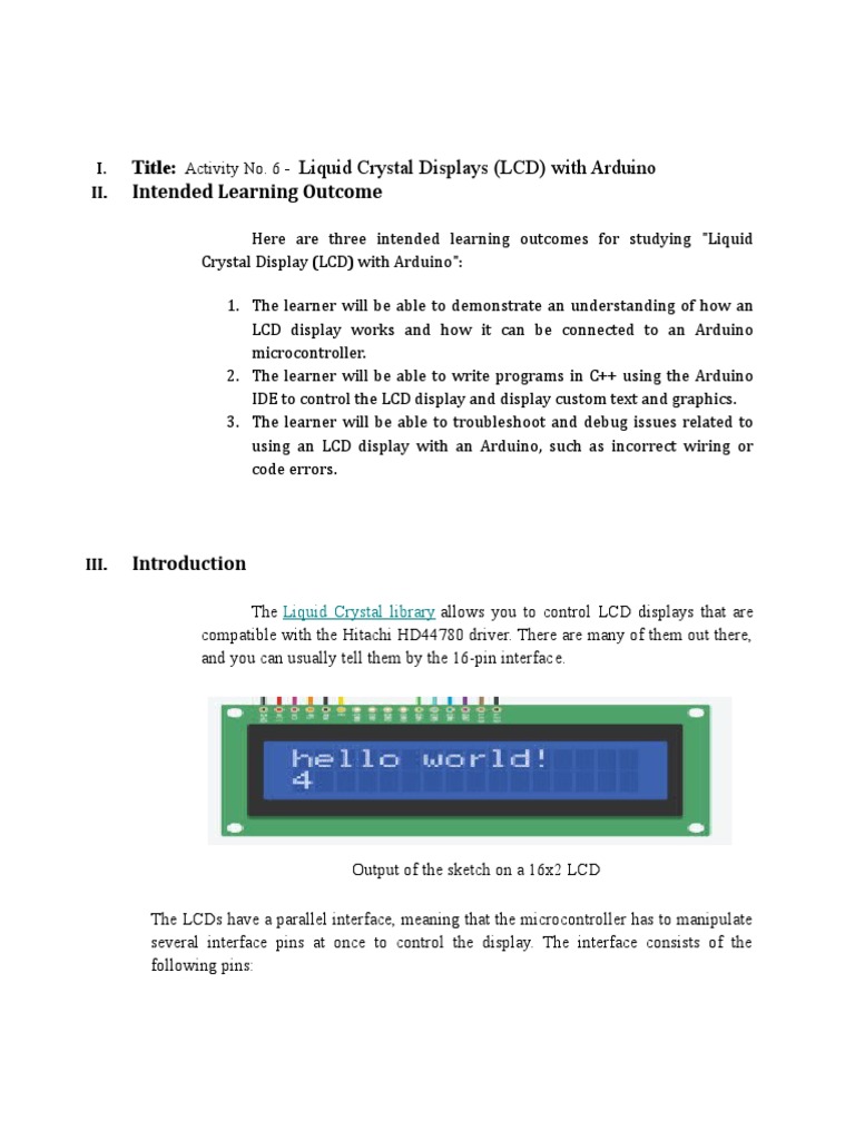 Liquid Crystal Display | PDF | Arduino | Liquid Crystal Display