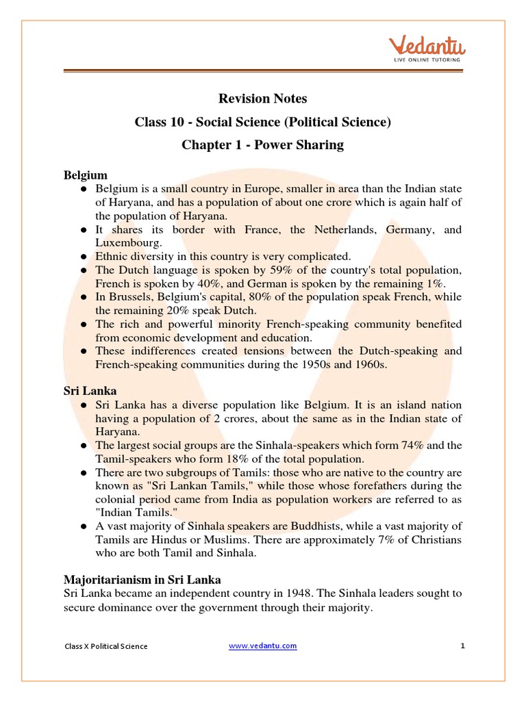 CBSE Class 10 Political Science (Civics) Chapter 1 Notes - Power ...
