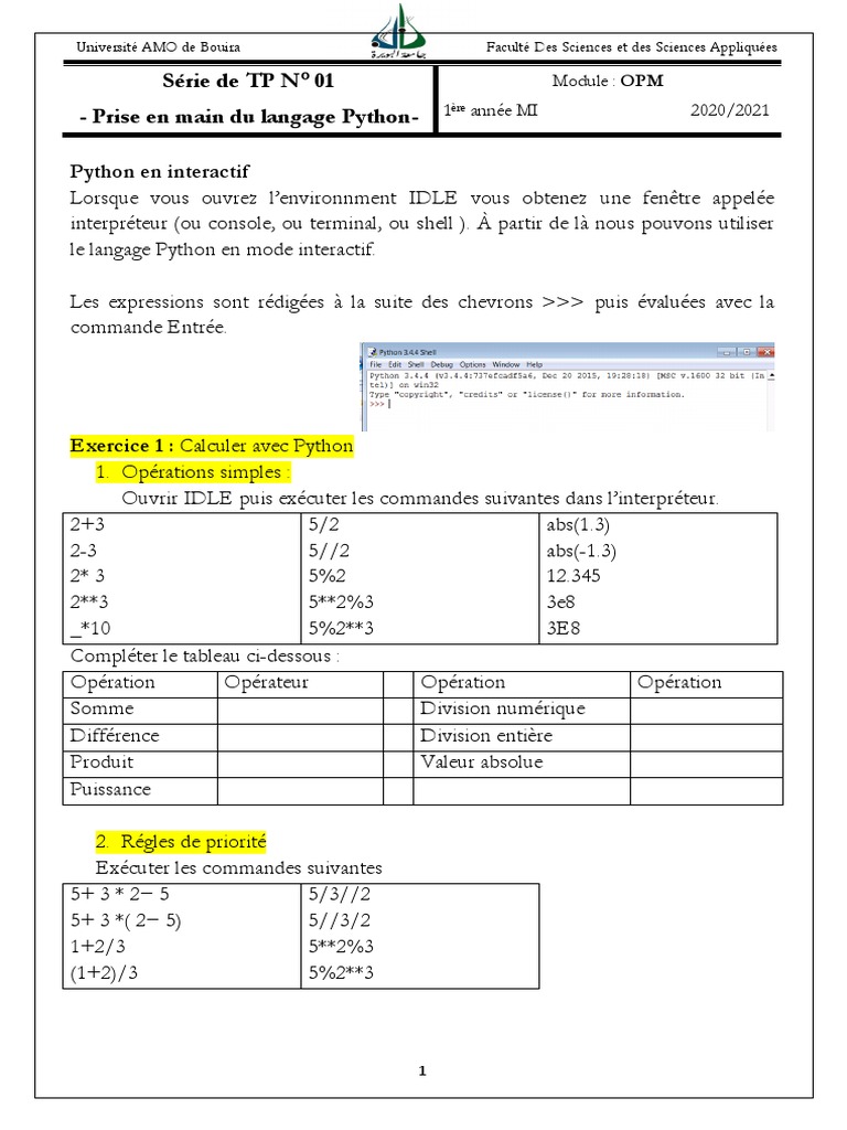 Python interactif - Calculs et variables | PDF