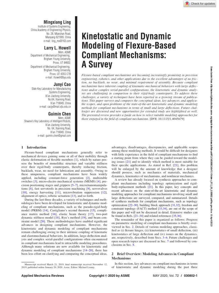 Kinetostatic and Dynamic Modeling of Flexure-Based Compliant Mechanisms: A Survey | PDF ...