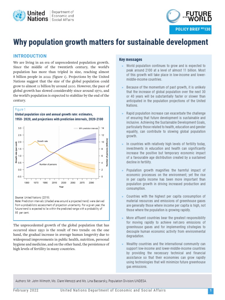 Undesa PD 2022 Policy Brief Population Growth | PDF | Economic Growth ...