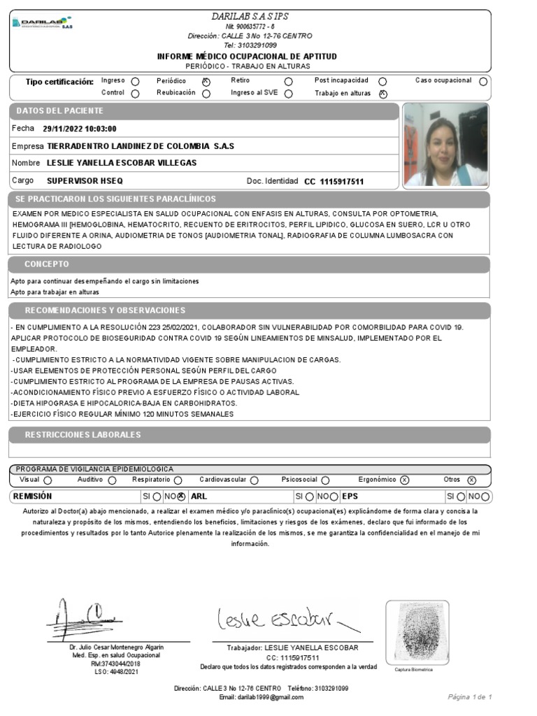 Datos Del Paciente: Página 1 de 1 | PDF | Especialidades Medicas ...