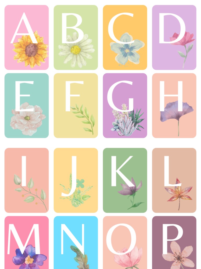 Floral Alphabet Watercolor Flashcards | PDF