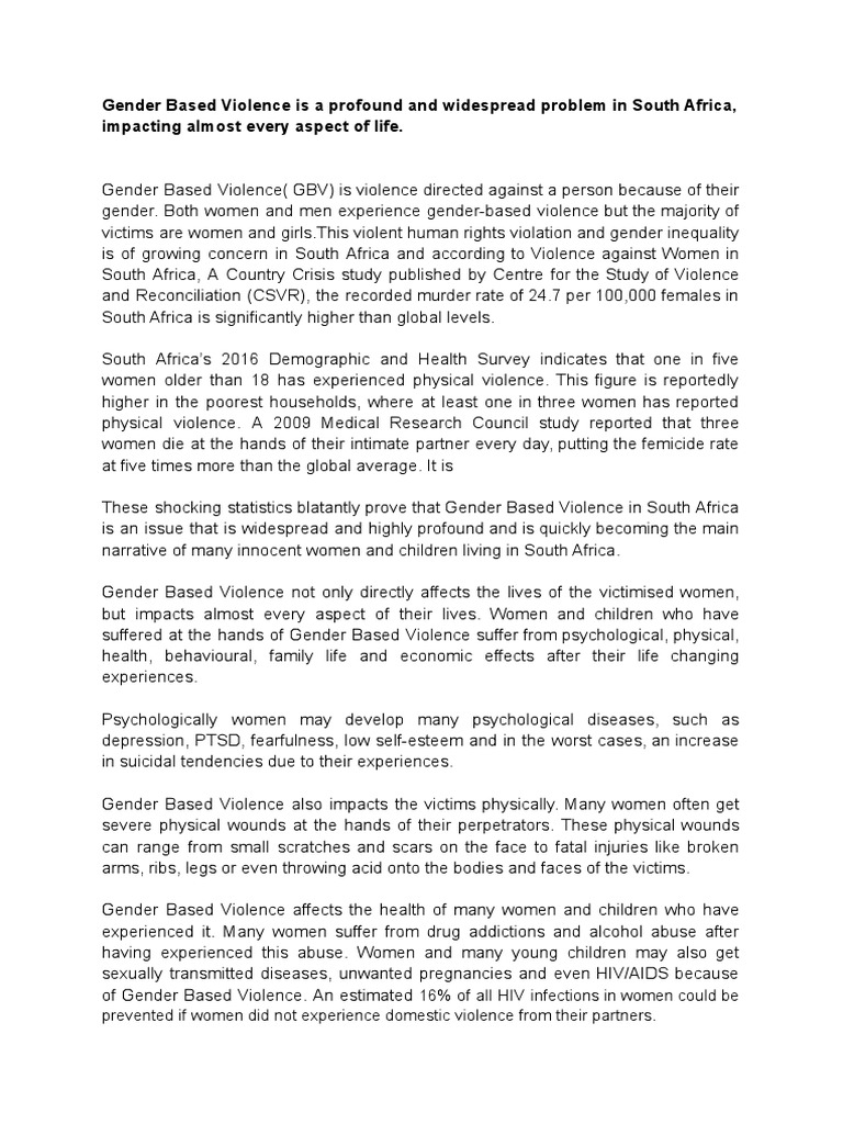 GBV in SA: A Widespread & Profound Issue Impacting Every Aspect of Life ...