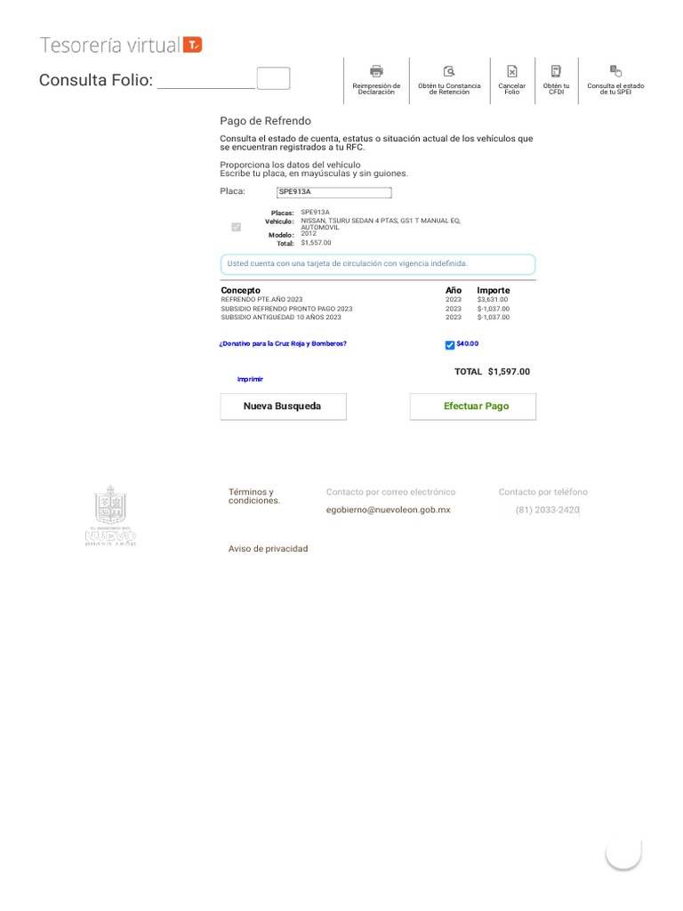 Consulta Folio:: Pago de Refrendo | PDF