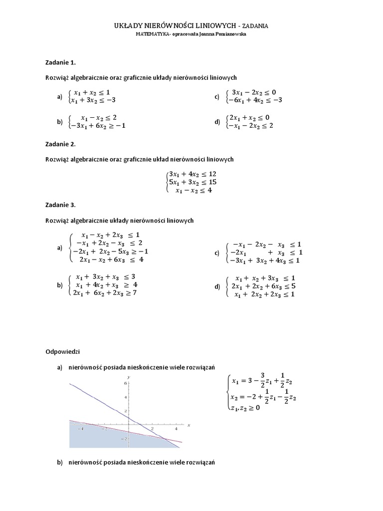 Układy Nierówności Liniowych Zadania | PDF