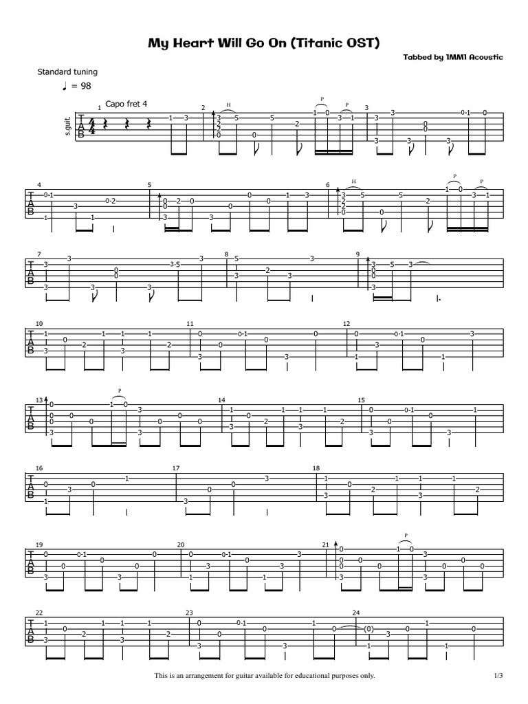 (Celine Dion) My Heart Will Go On TAB | PDF | Guitar Family Instruments ...