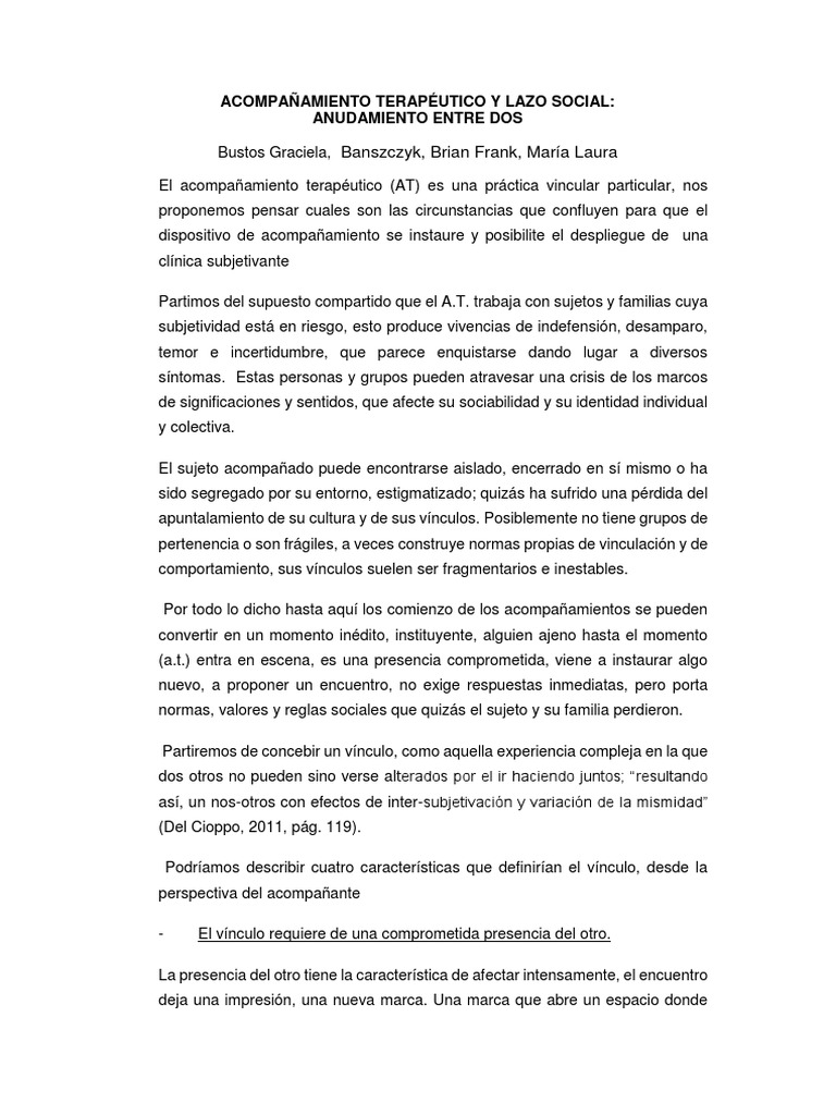 Trabajo Mexico ACOMPAÑAMIENTO TERAPÉUTICO Y LAZO SOCIAL | PDF ...