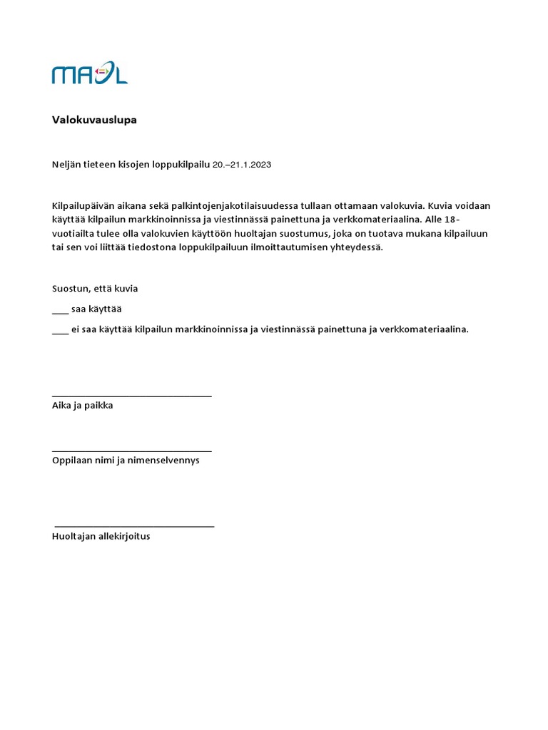 Valokuvauslupa 2023 | PDF