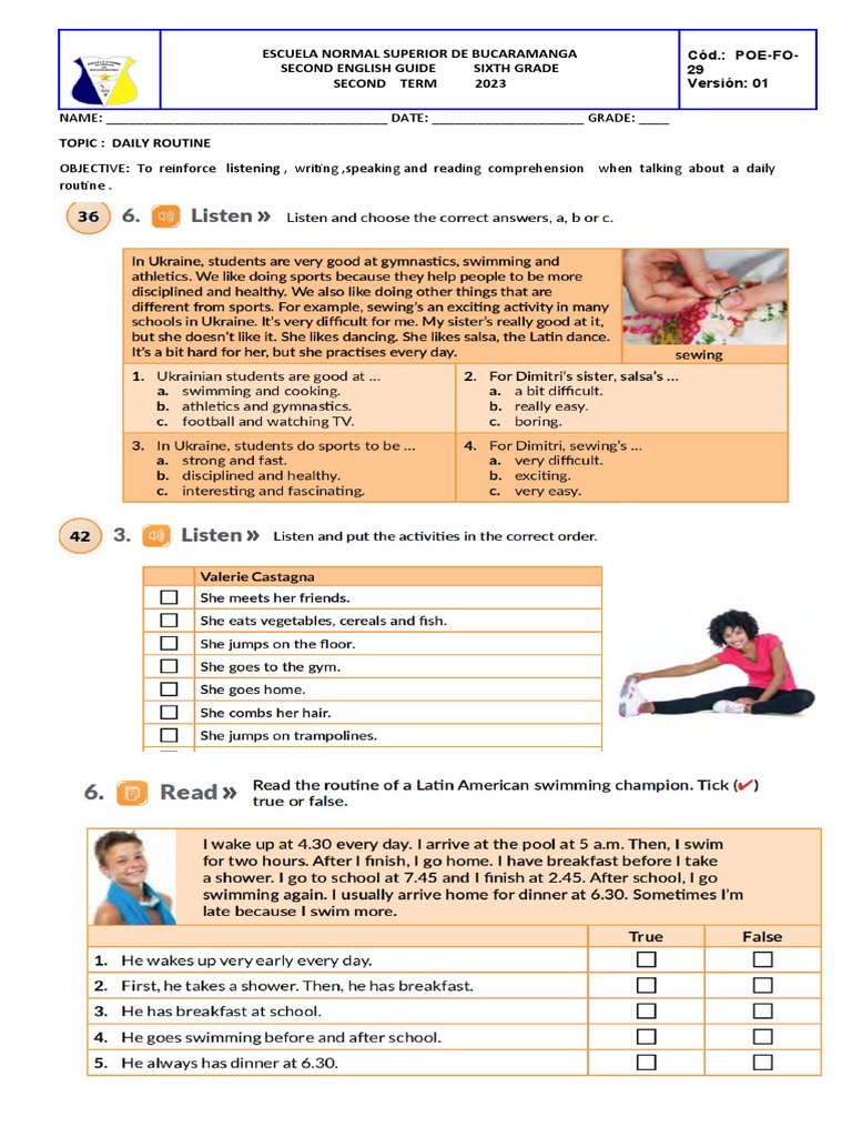 Sixth Grade Daily Routine Guide | PDF