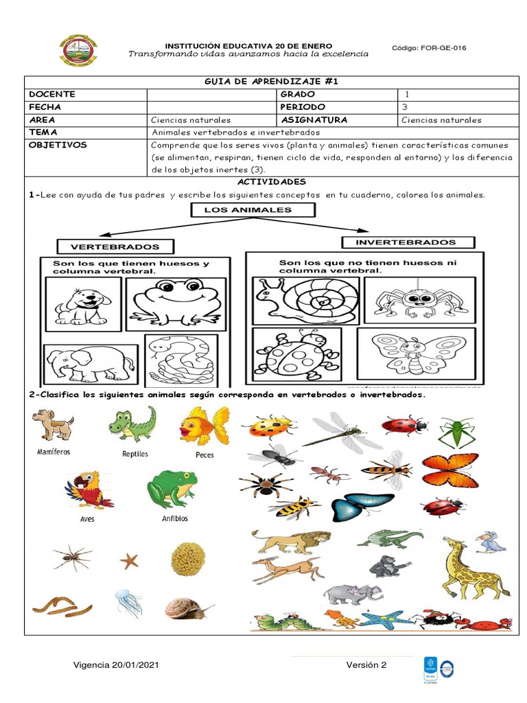 GUIAS C.NATURALES Grado 1 PER.3 | PDF